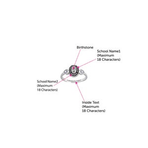 Ladies Sterling Silver Oval Stone and CZ Heart Class Ring, Personalized ...