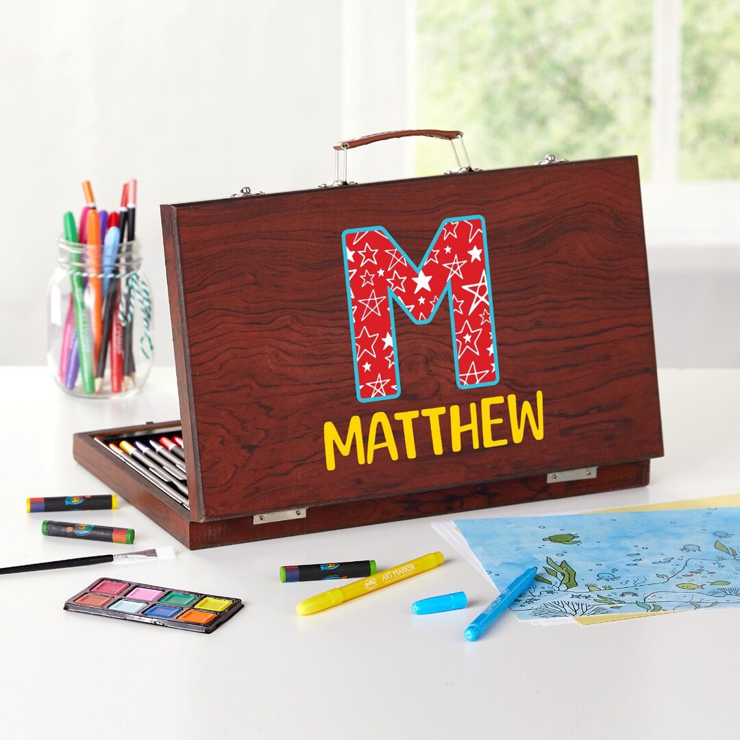Kids Art Kit, Personalized Art Kit With Name and Initial for Kids, Wood ...