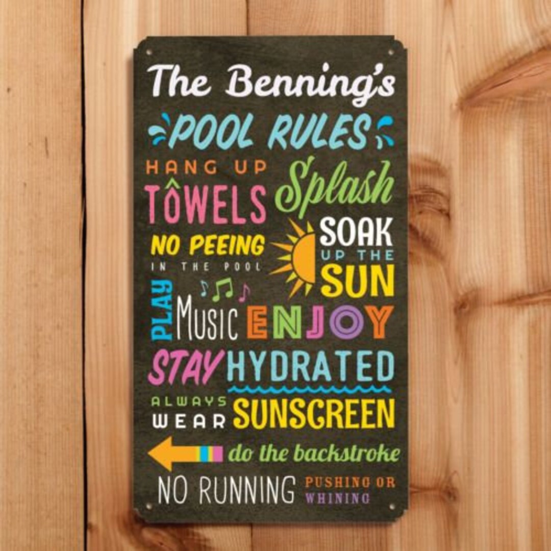 Family Pool Rules Personalized Metal Sign, Custom Pool Rules Sign ...