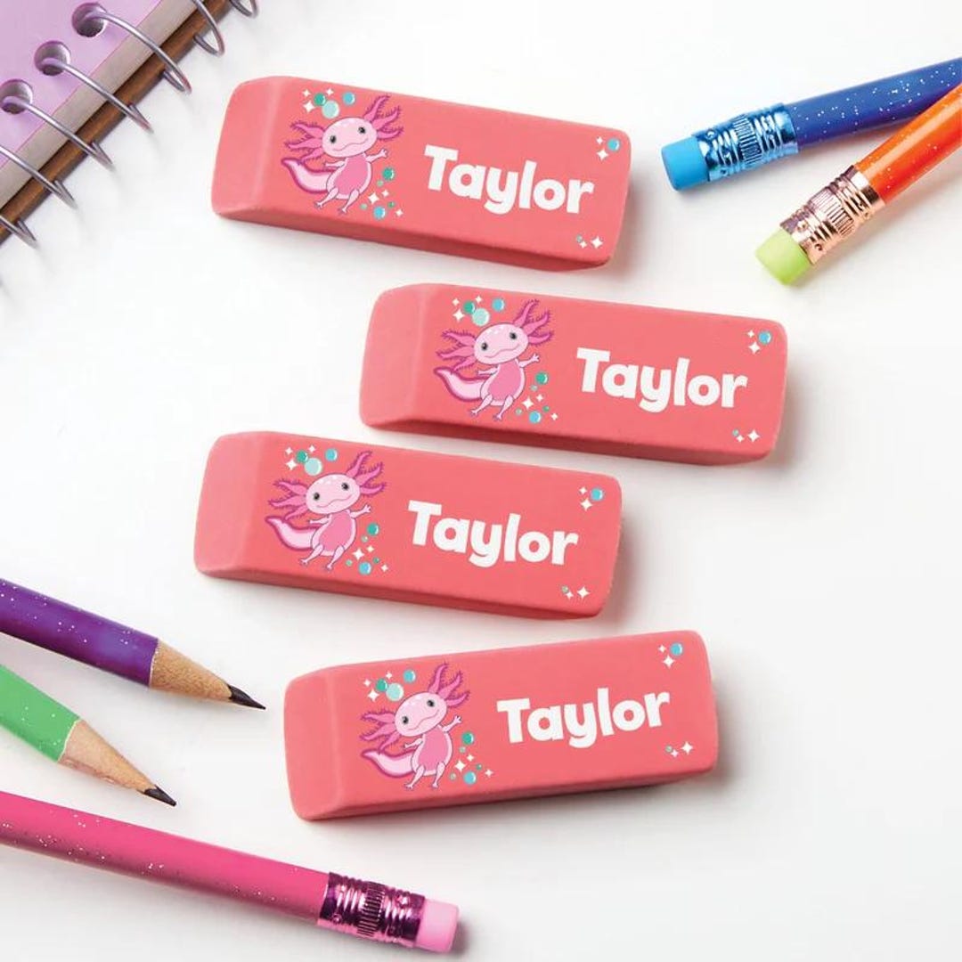 Personalized Kids School Erasers Set of 4 With Axolotl Girls, Kids ...