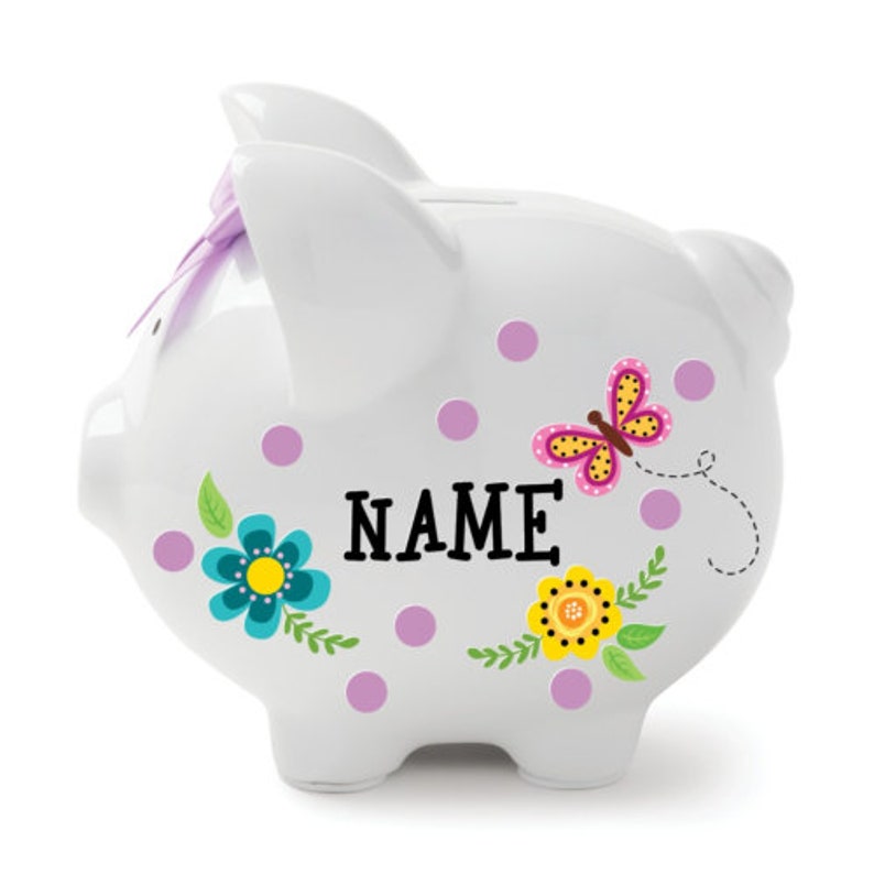 Personalized Girls Piggy Bank With Flowers New Baby Girl - Etsy