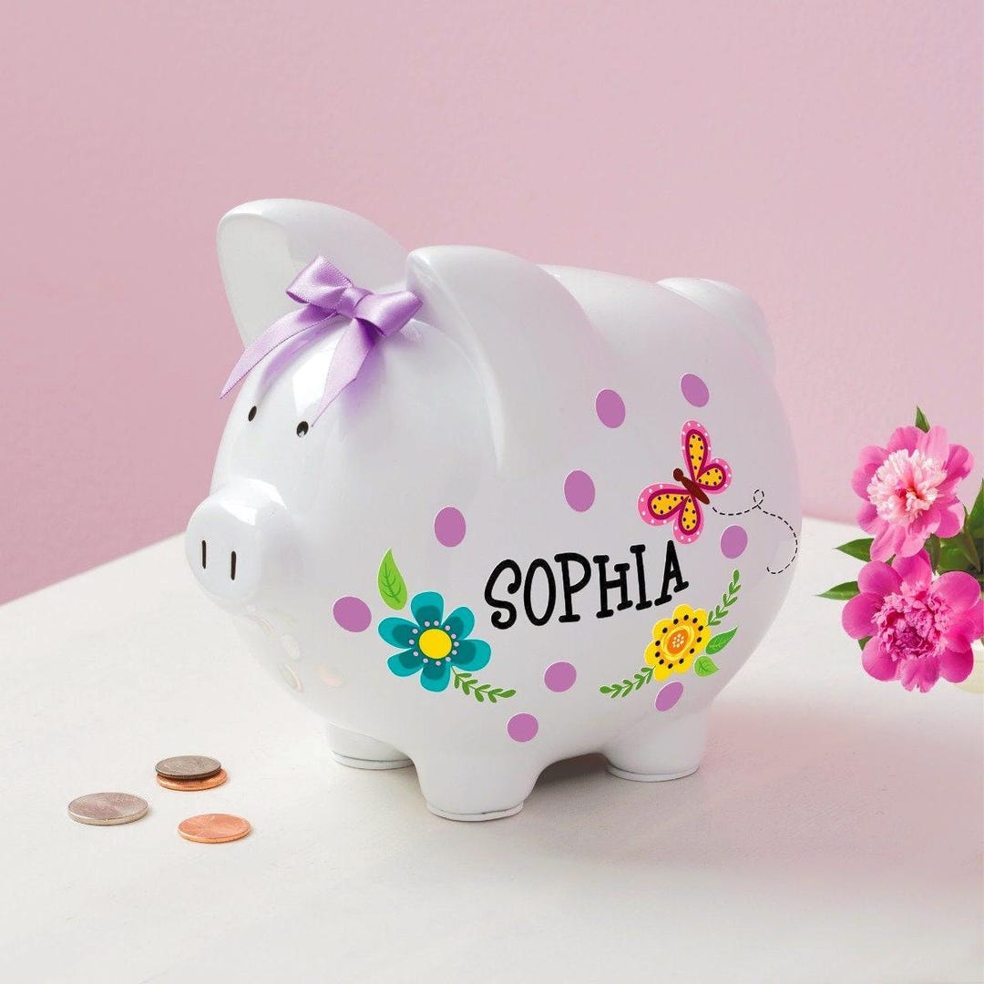 Personalized Girls Piggy Bank With Flowers,kids Piggy Bank for Her ...