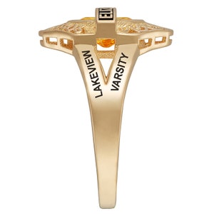 Gold Over Sterling Silver Bridged Name Birthstone Class Ring With ...