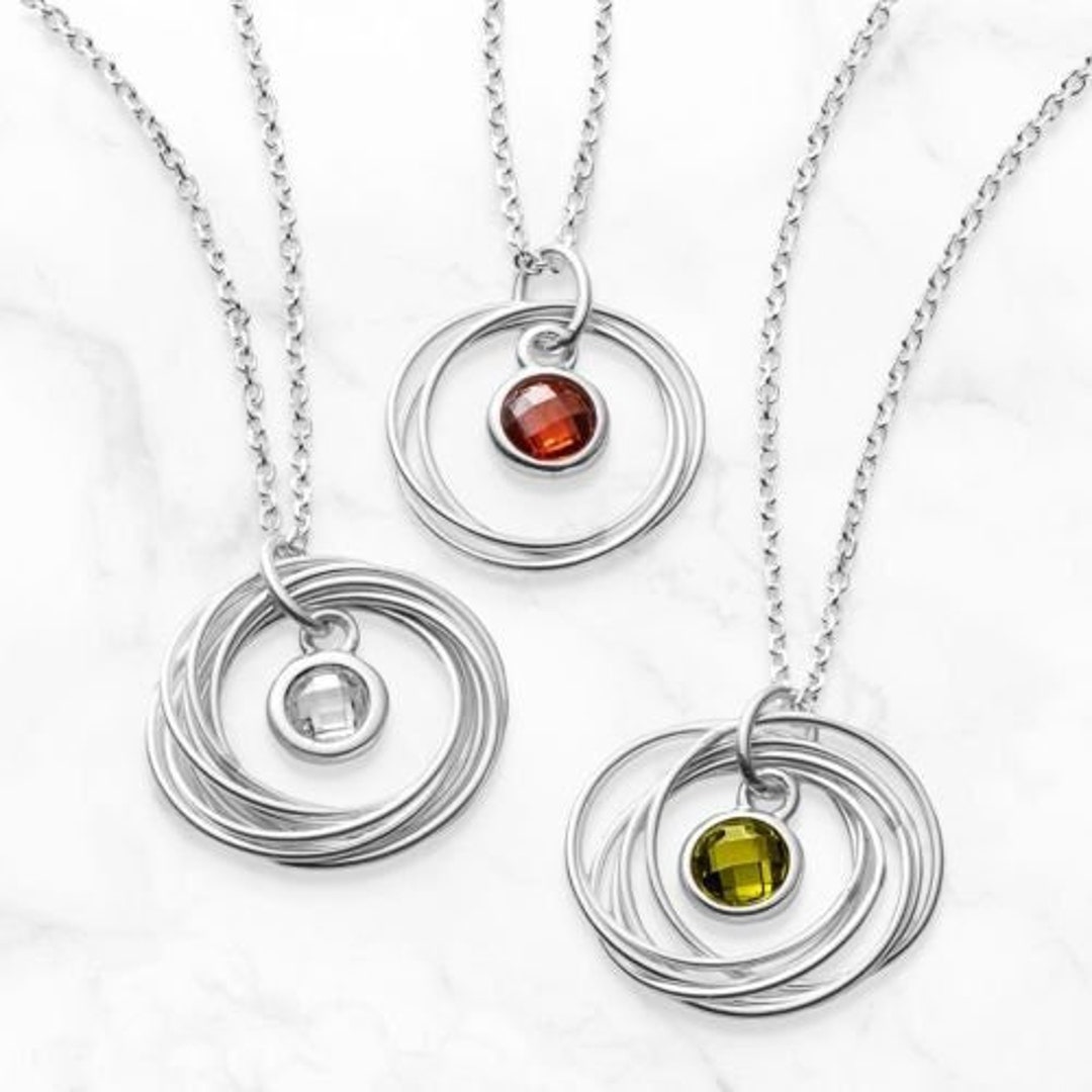 Sterling Silver Milestone Interlocking Rings With Birthstone Necklace ...