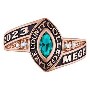 Ladies Celebrium Rose Gold Marquise Birthstone, Customized Class Ring ...
