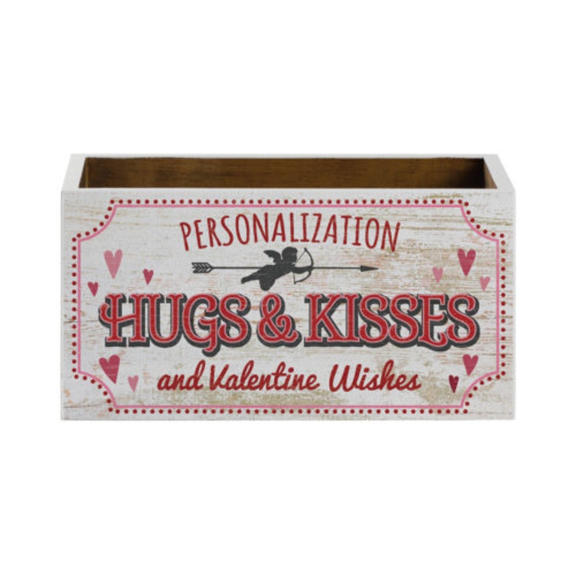Valentine's Day Storage Box, Hugs & Kisses Personalized Wood Storage ...