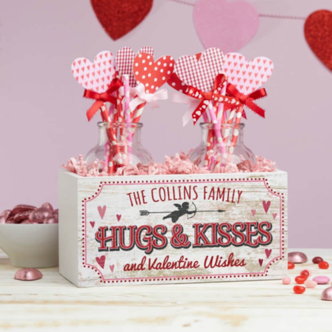 Valentine's Day Storage Box, Hugs & Kisses Personalized Wood Storage ...