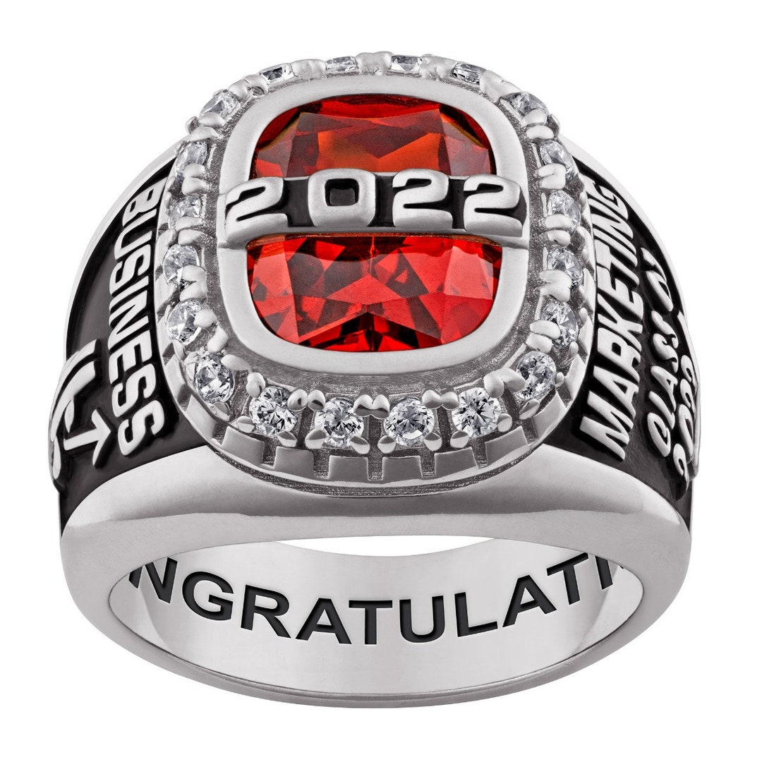 Men's CZ Pave Setting BS Personalized Year Class Ring in Sterling ...
