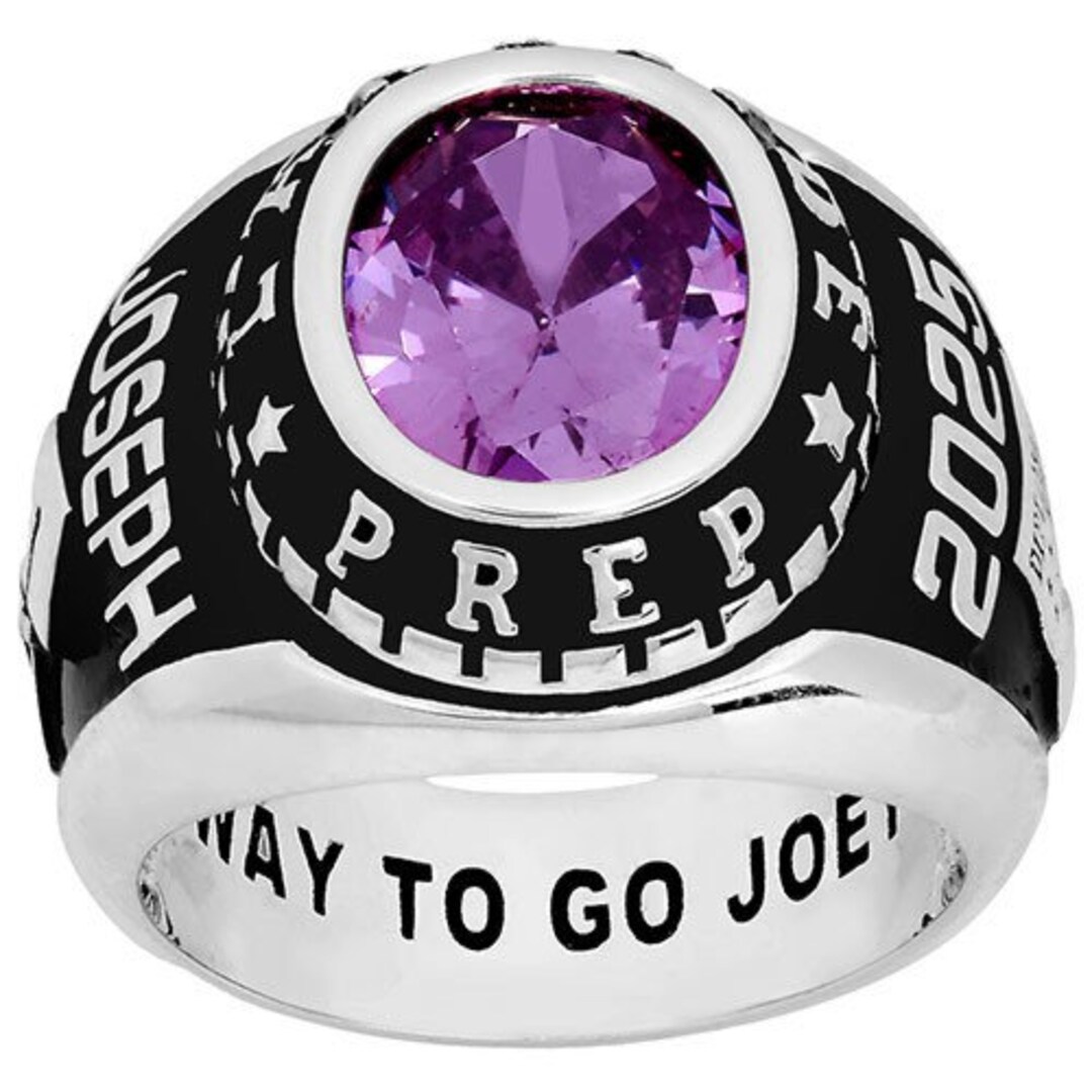Men's Class Ring, Graduation Birthstone Ring, Large Personalized Class ...