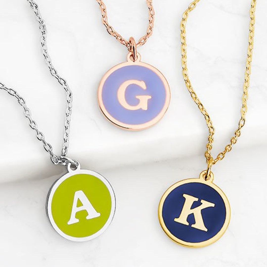 Round Enamel Initial Necklace for Girls, Initial Jewelry, Trendy ...