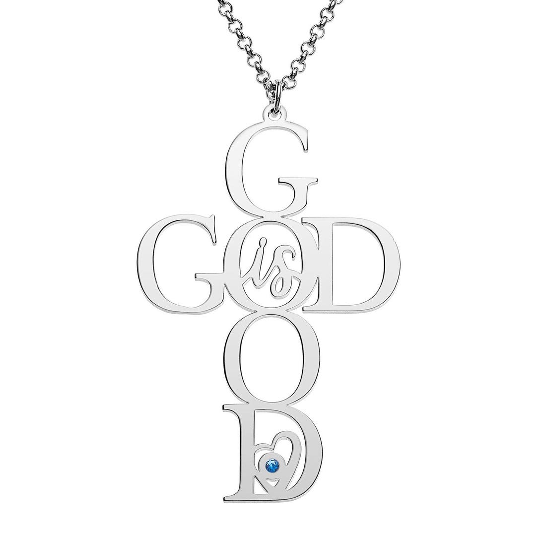 Silver Plated God is Good Cross with Birthstone Necklace,Gemstone ...