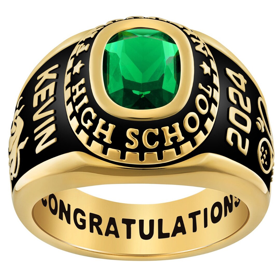 Men's Personalized Class Ring. 18kt Gold Over Sterling Silver. for ...