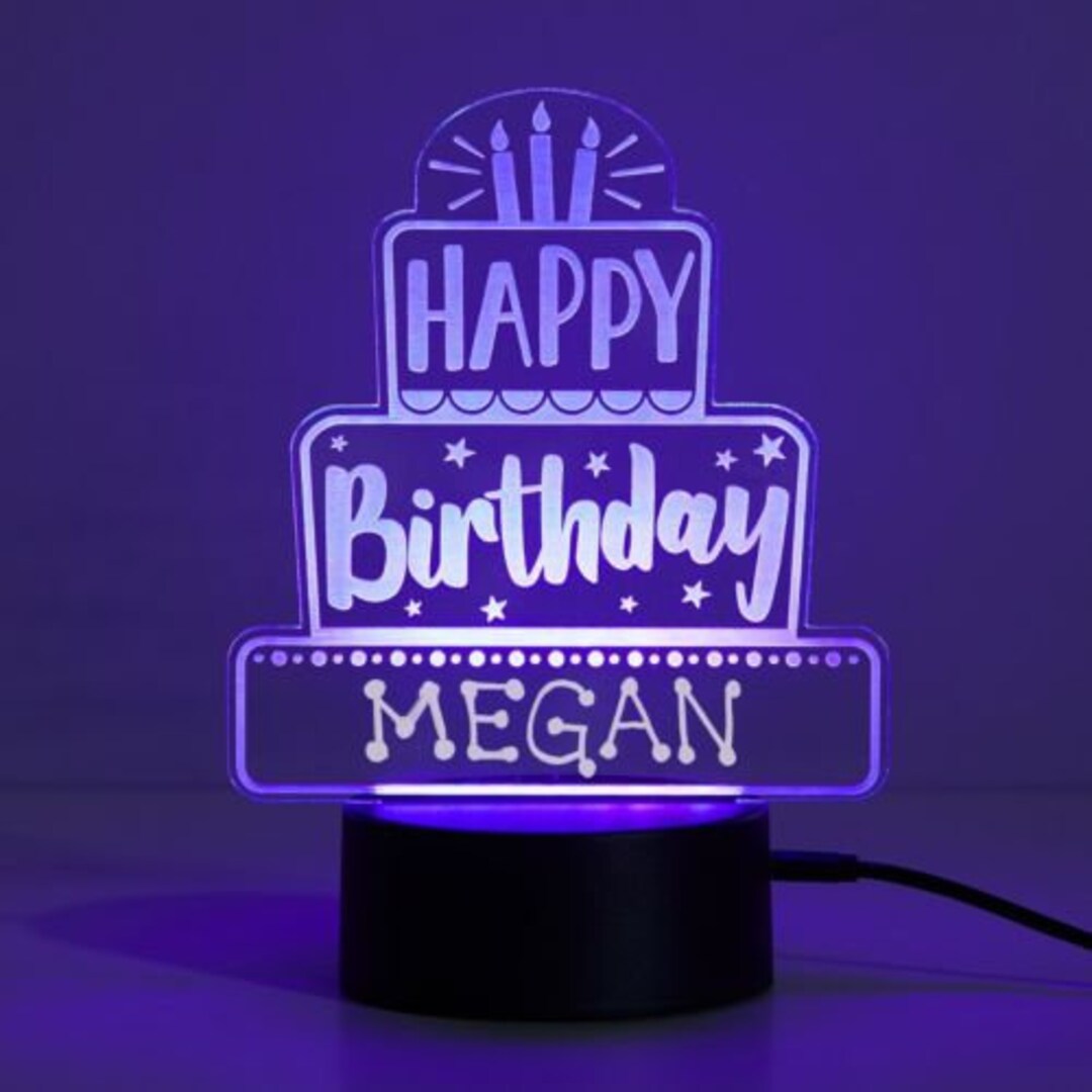 Happy Birthday Cake Acrylic LED Nightlight Personalized Kids - Etsy
