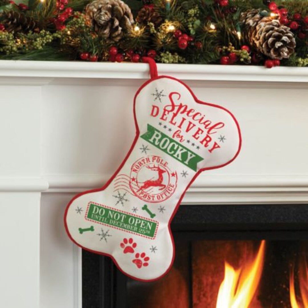 Personalized Bone Shape Stocking, Personalized Dog Bone Christmas ...