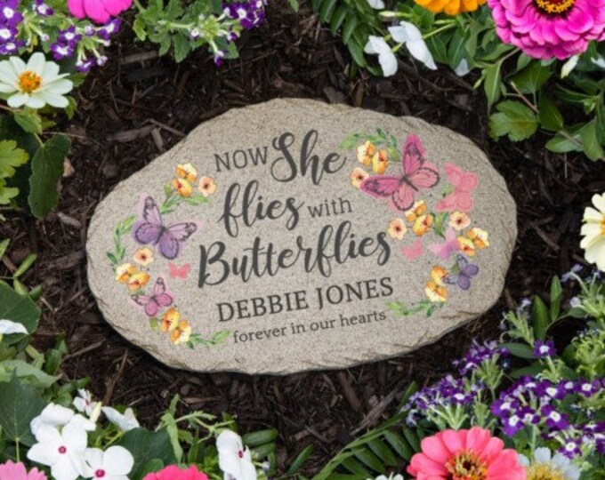 Now She Flies With Butterflies Personalized Garden Stone Your Message ...