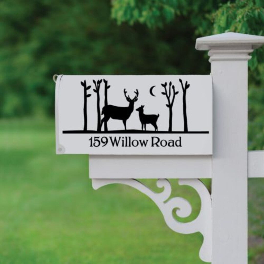 Deer in Woods Personalized Black Mailbox Decal, Personalized Mailbox ...