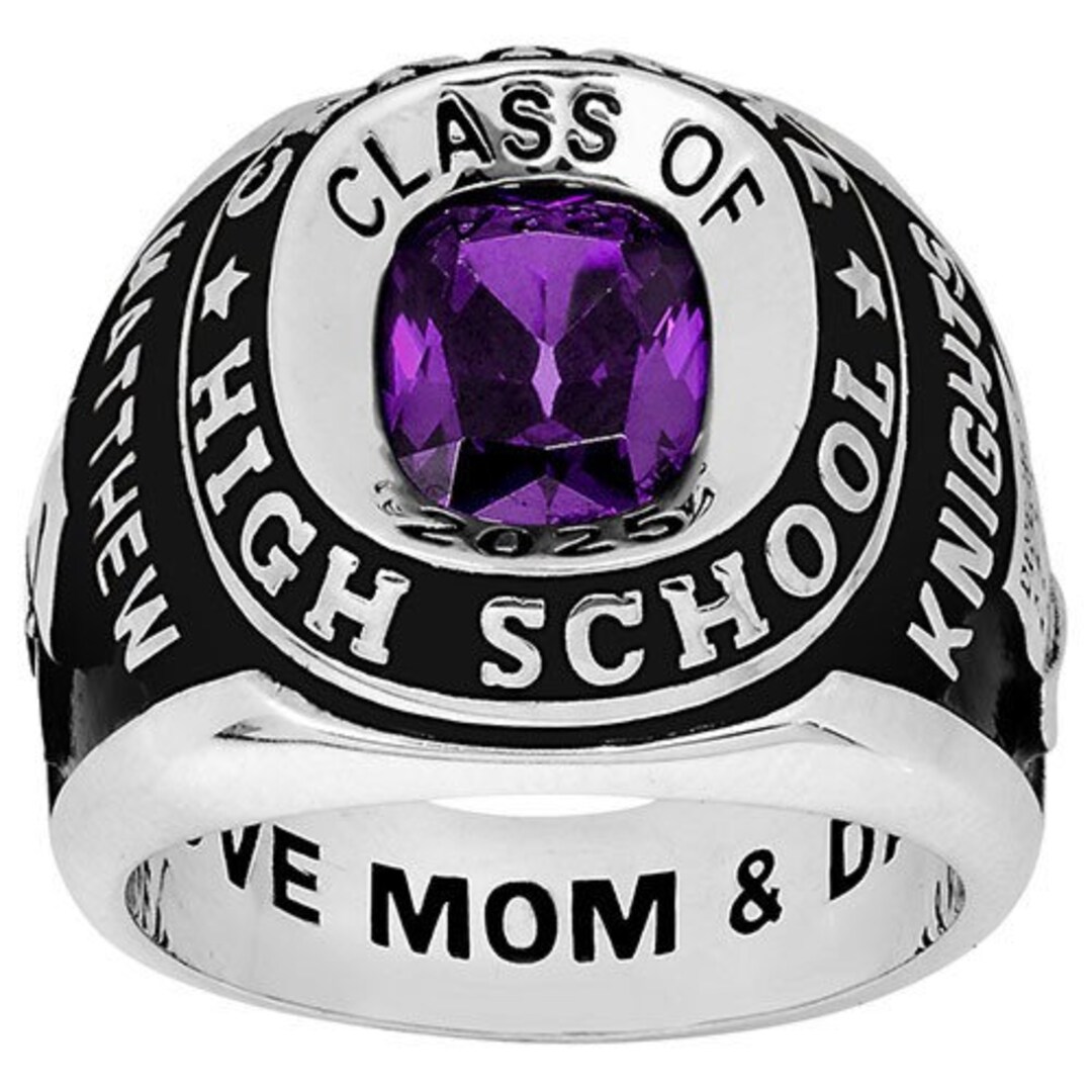 Men's Class Ring, Graduation Birthstone Ring, Large Personalized Class ...