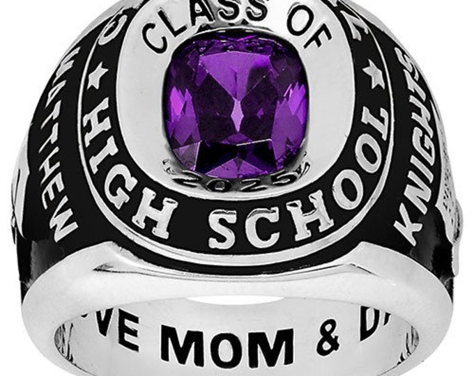 Men's Class Ring, Graduation Birthstone Ring, Large Personalized Class ...
