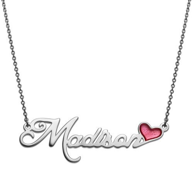 14K Gold/sterling Name With Pink Enamel Heart Necklace, Mother Gift ...