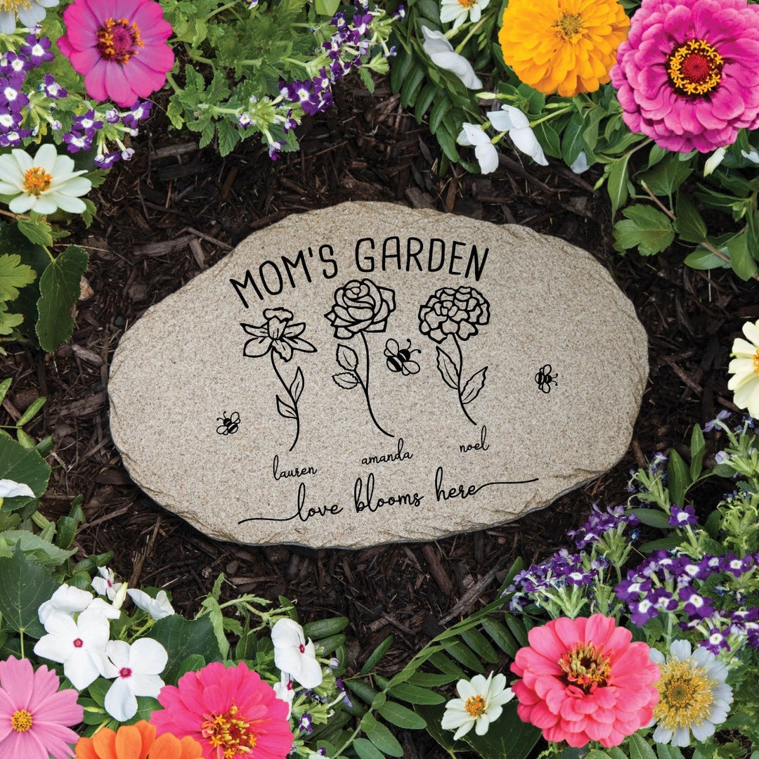 Love Blooms Here Black Outline Personalized Garden Stone - Etsy