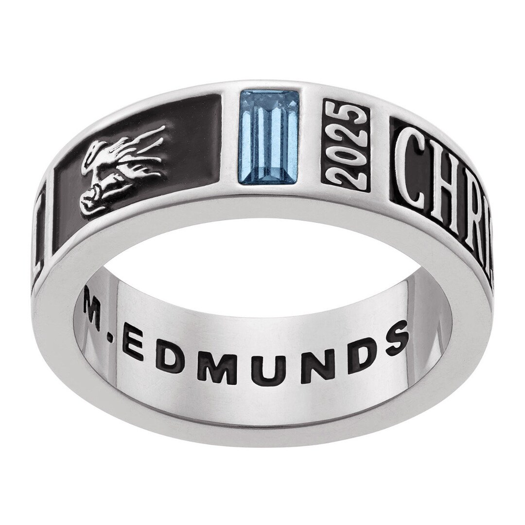 Ladies' Personalized Birthstone Class Ring Band, Custom Sterling Silver ...