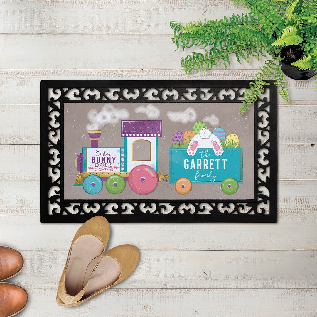 Personalized Easter Bunny Train Doormat With Rubber Frame - Etsy