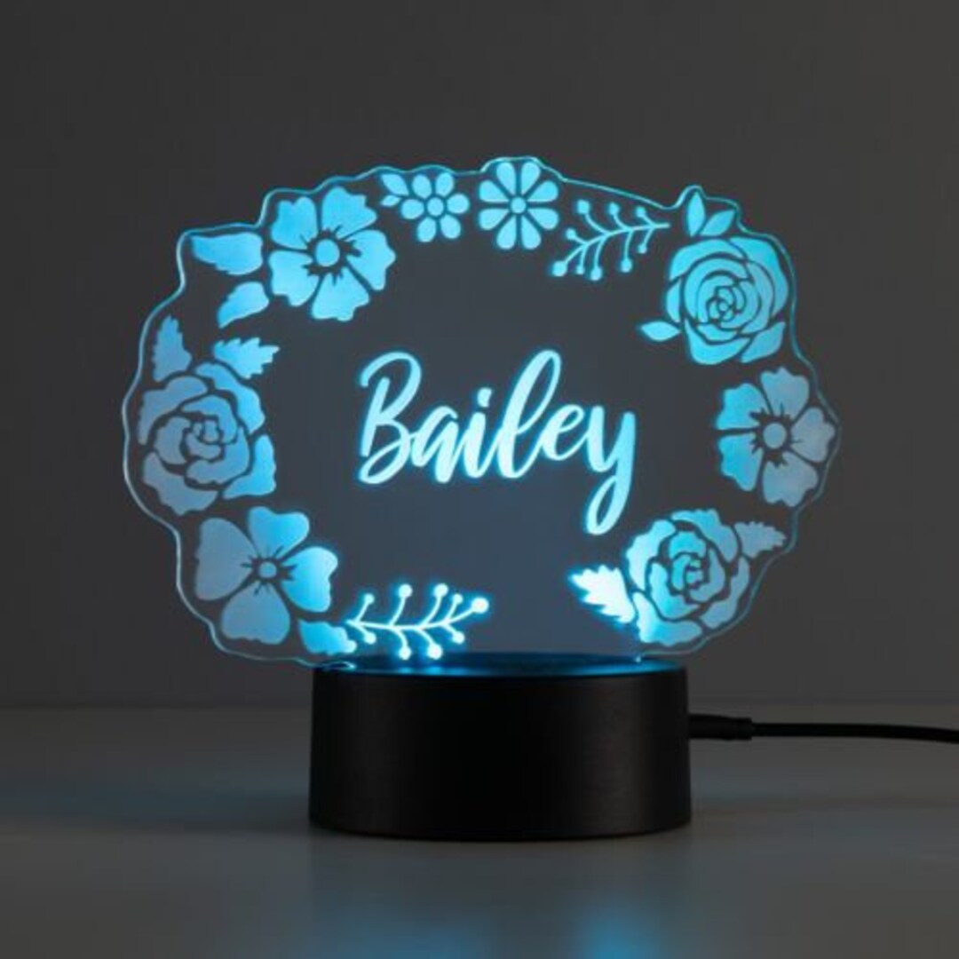 Floral Custom Acrylic Multi-color Night Light, Personalized Floral LED ...