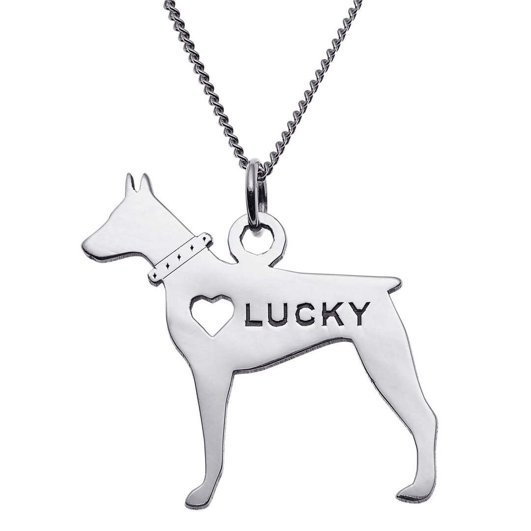 Personalized Doberman Necklace, Sterling Silver or Gold Dog Silhouette ...