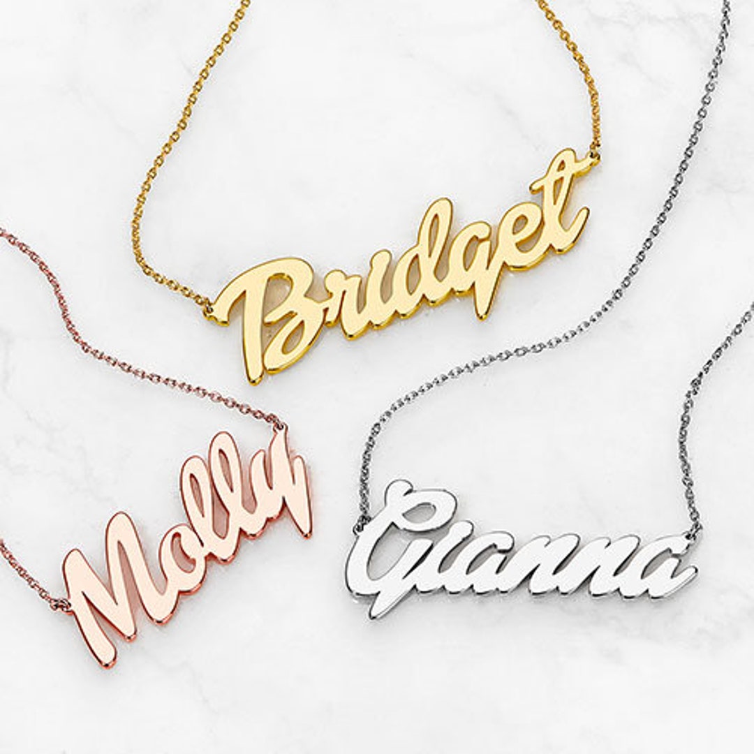 Bridget Script Name Necklace. in Silver, Gold, Rose Gold Tone, Silver ...