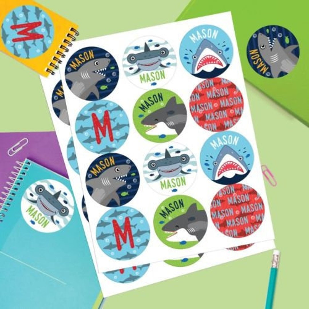 Assorted Sharks Personalized Sticker Set, Custom Stickers, Custom ...