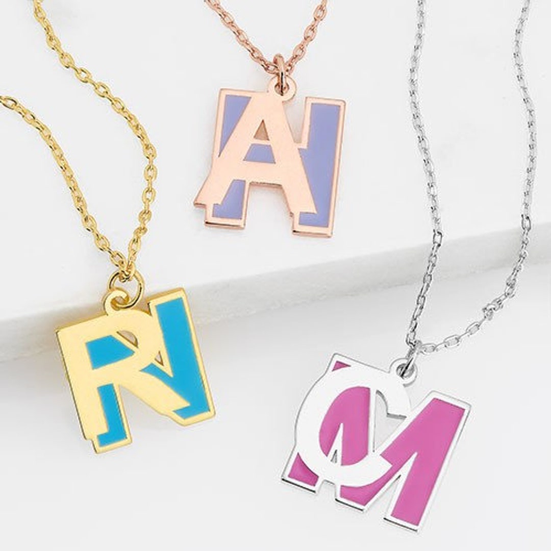 Bold Double Initial With Enamel Necklace in Silver, Gold and Rose Gold ...