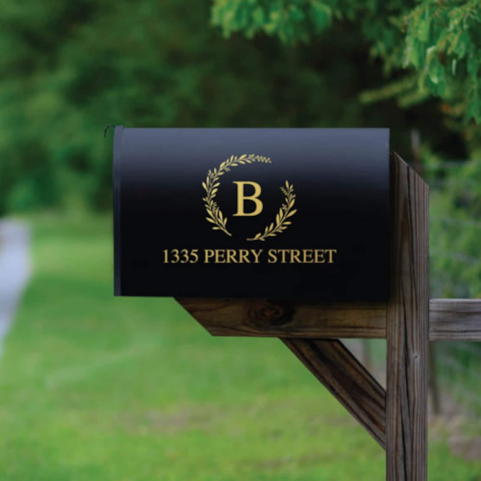 Wreath Personalized Gold Mailbox Decal Custom Mailbox Decal - Etsy
