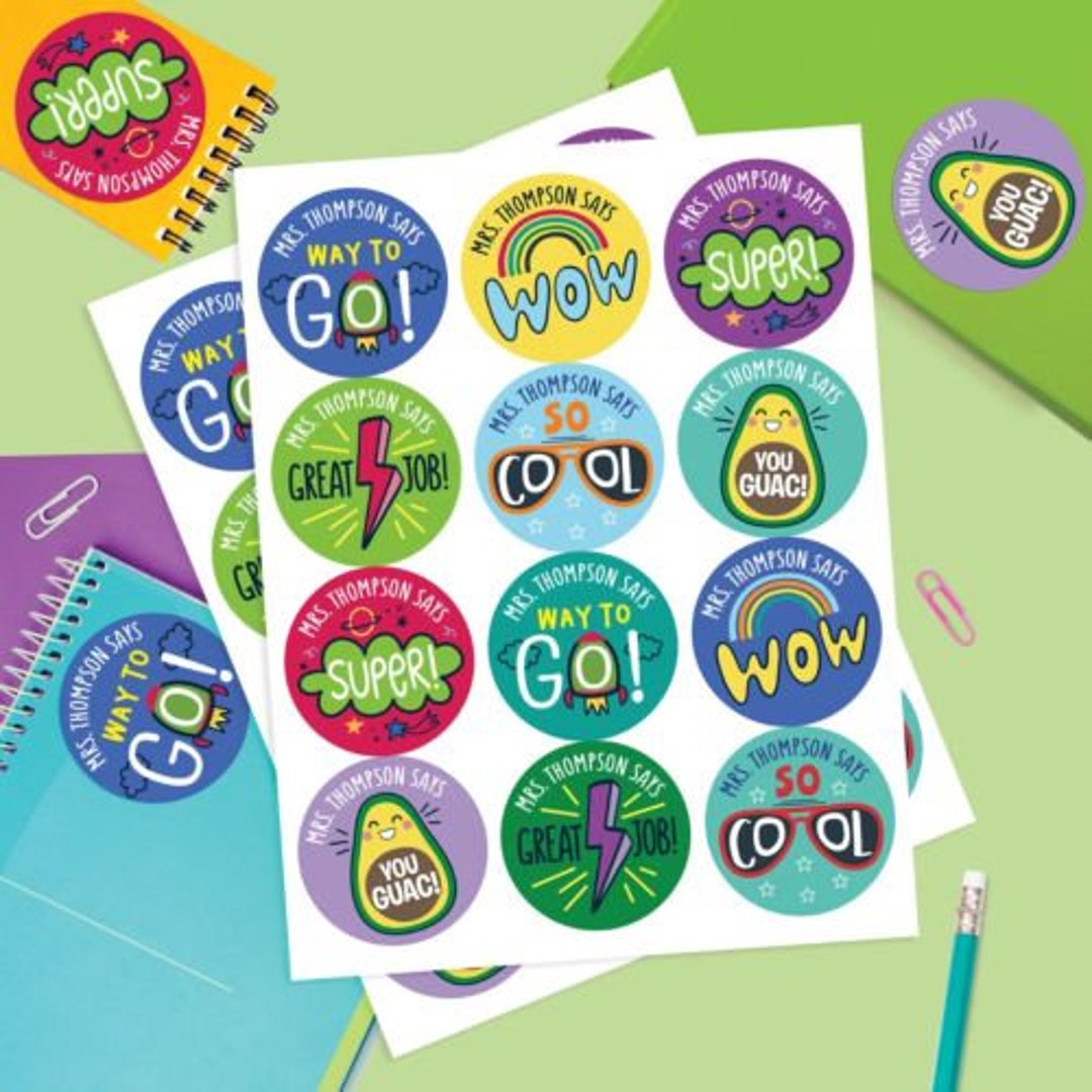 Fun Teacher Compliments Personalized Sticker Set, Custom Stickers ...