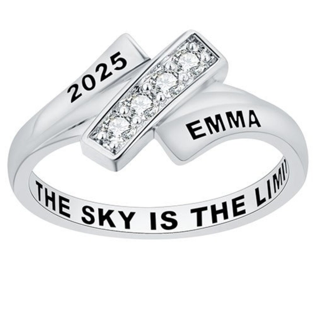 Women's CZ Bypass Class Ring Available in Sterling Silver, 14K Gold ...