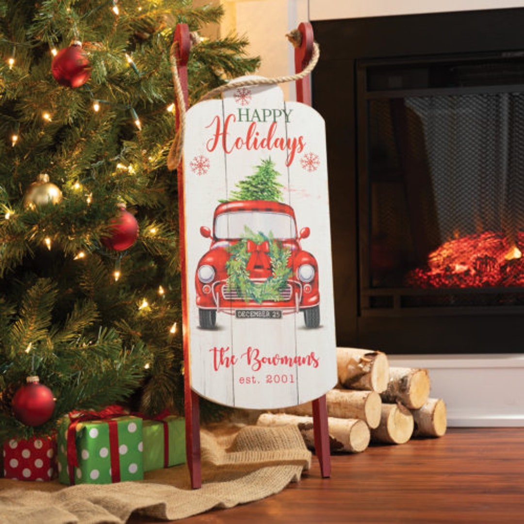 Personalized Wood Holiday Sled, Outdoor Holiday Sled Decor, Indoor ...