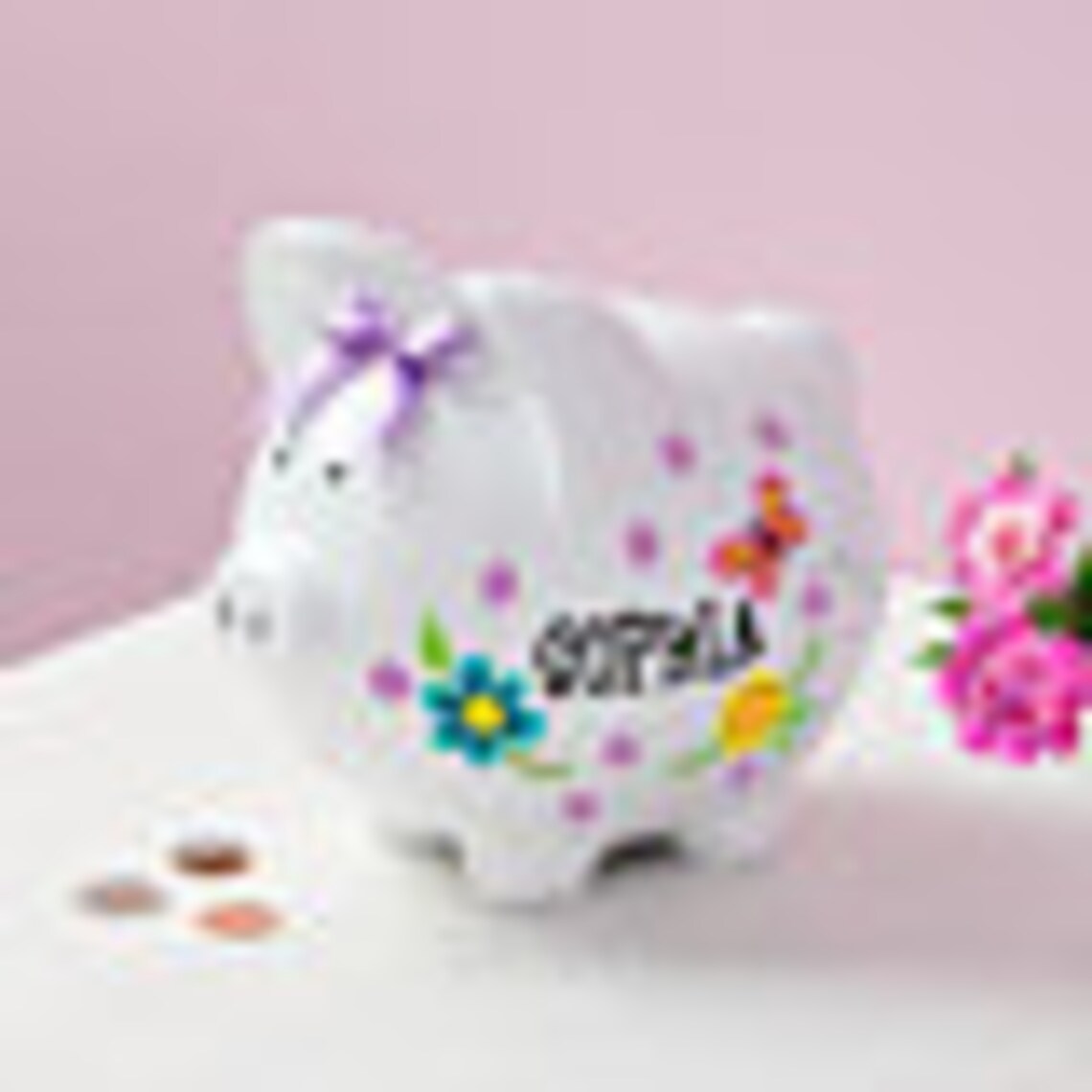 Personalized Girls Piggy Bank With Flowers New Baby Girl - Etsy