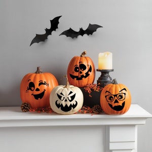 Pumpkin Faces Vinyl Decals Set of 4, Halloween Pumpkin Face Custom ...