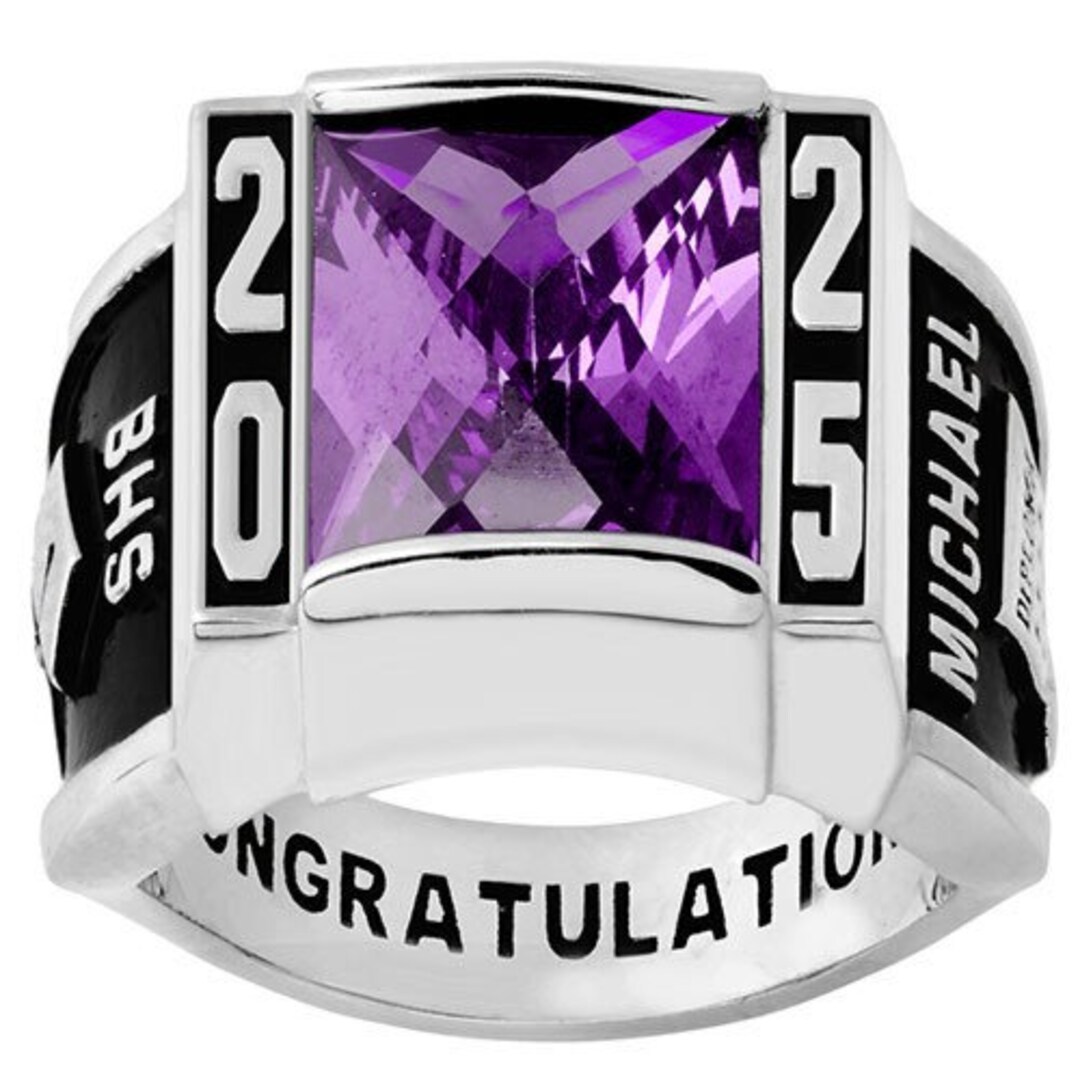 Men's Class Ring, Graduation Birthstone Ring, Large Personalized Class ...