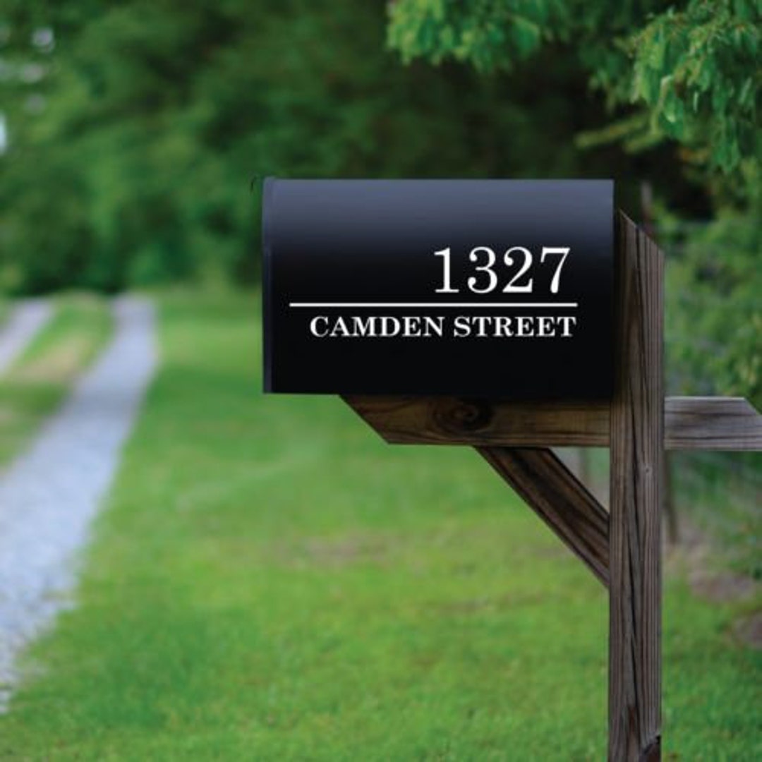 Lined Street Number White Mailbox Vinyl Decal, Personalized Mailbox ...