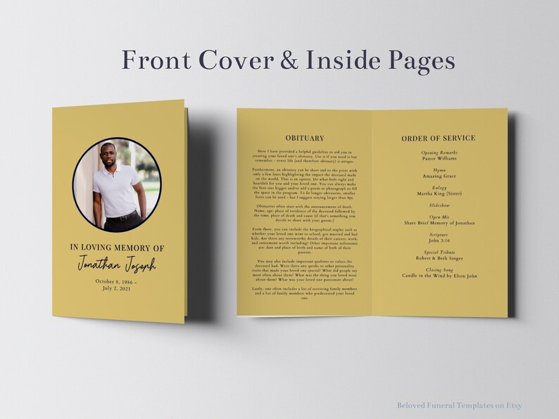 Funeral Program Template for Man Obituary Template Funeral - Etsy