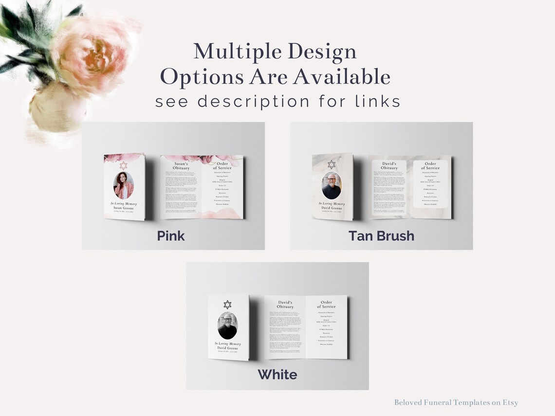 Minimalist Jewish Funeral Program Template Obituary Template - Etsy