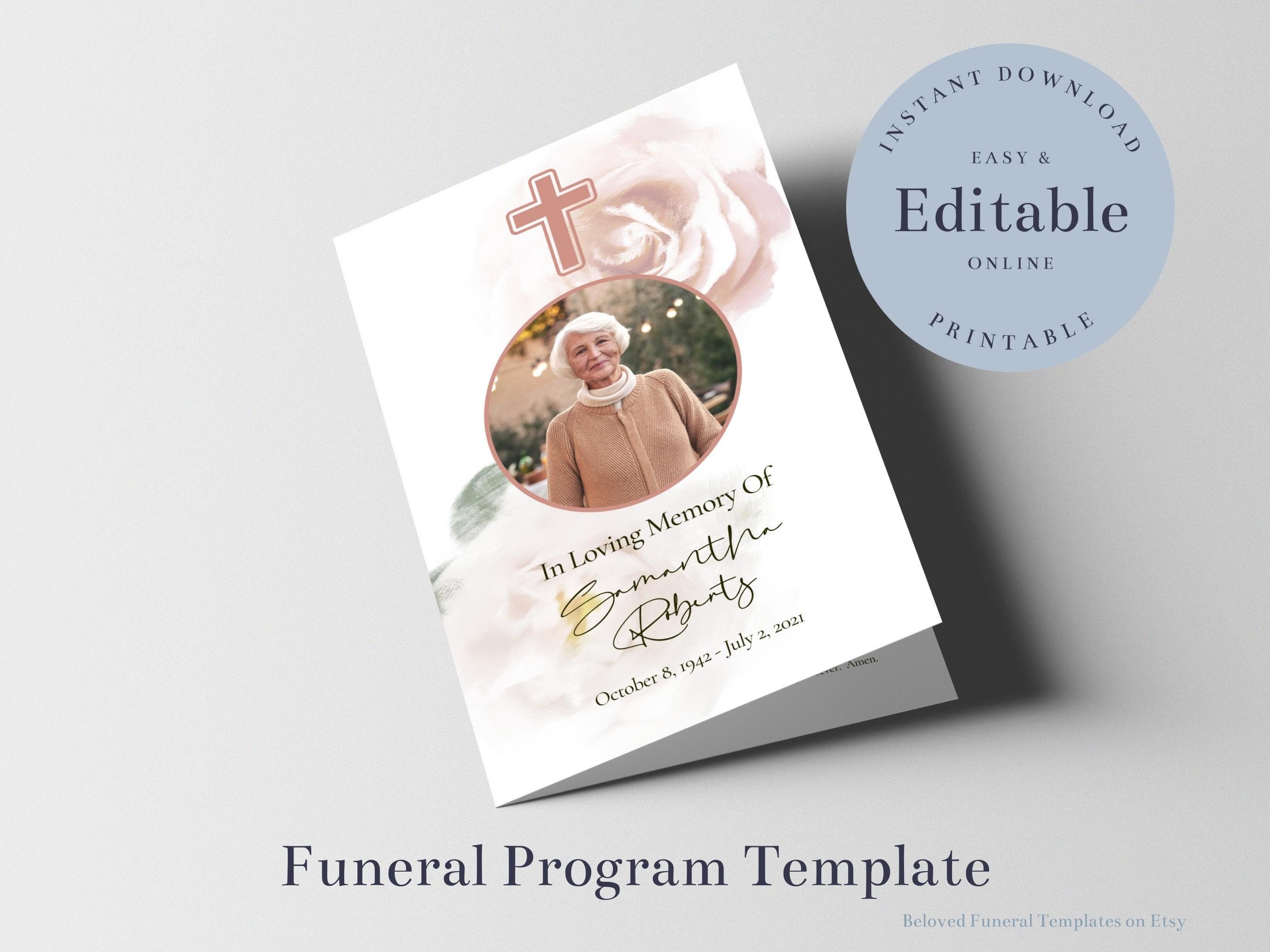 Christian Funeral Program Template With Cross, Obituary Template ...