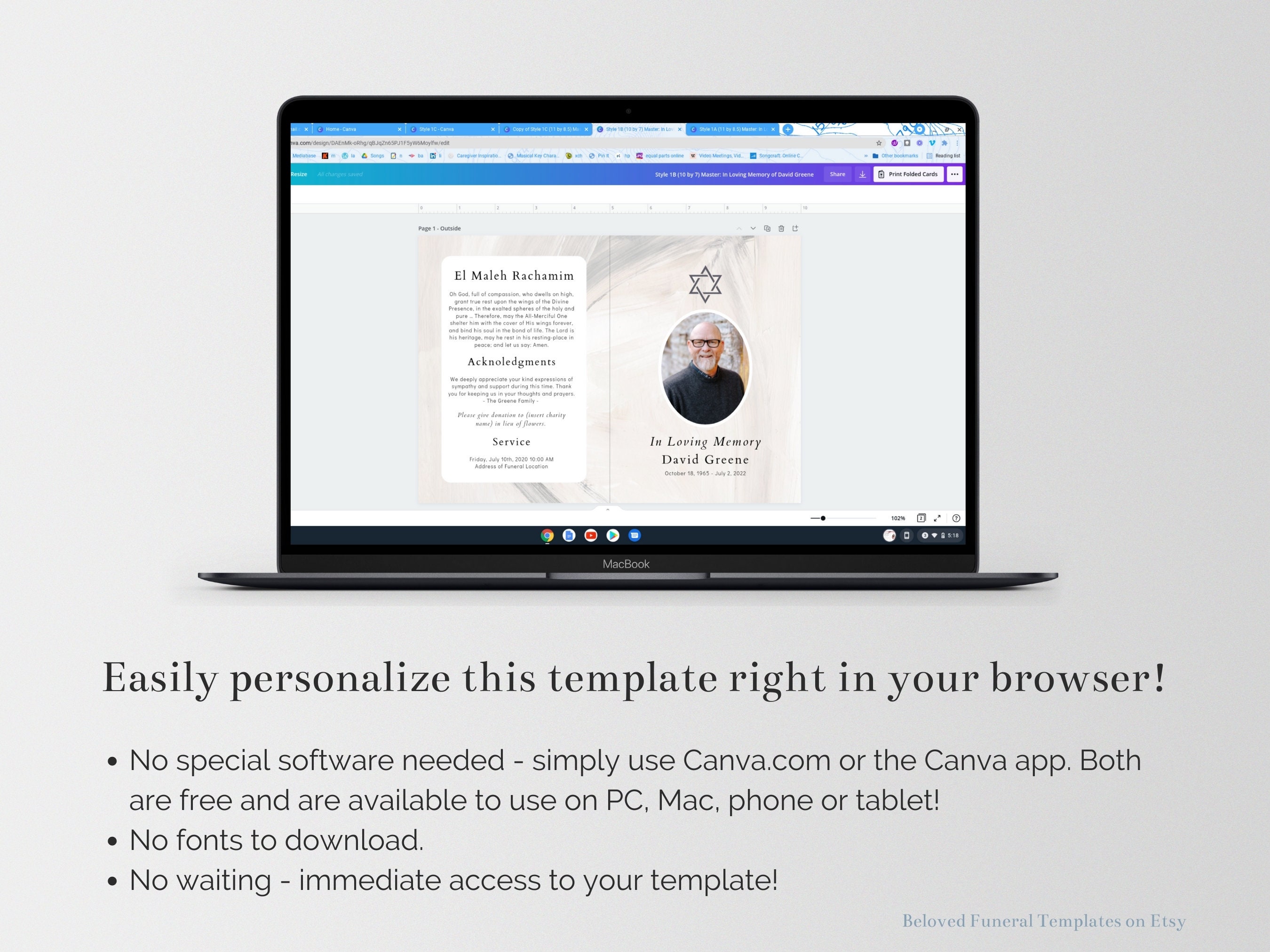 Jewish Funeral Program Template With Star, Obituary Template, Printable ...