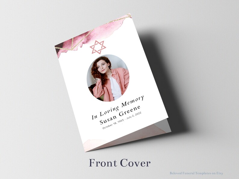 Jewish Funeral Program Template With Star, Obituary Template, Printable ...