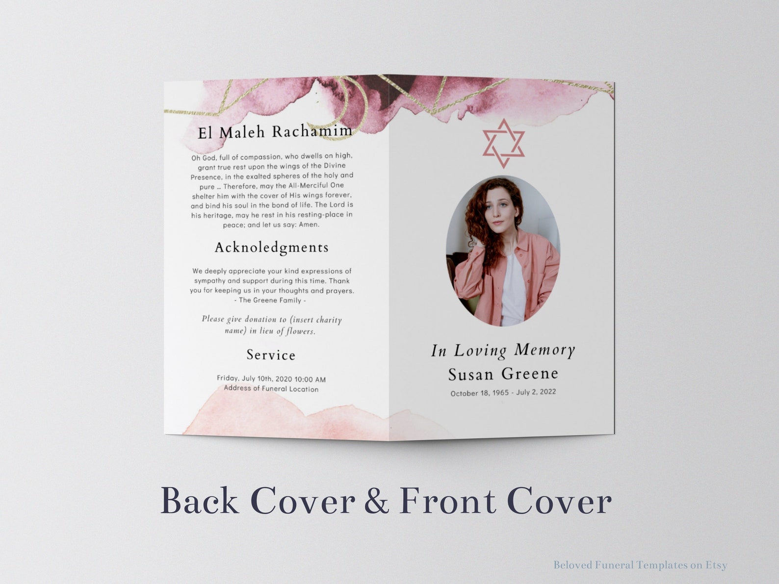 Jewish Funeral Program Template With Star, Obituary Template, Printable ...