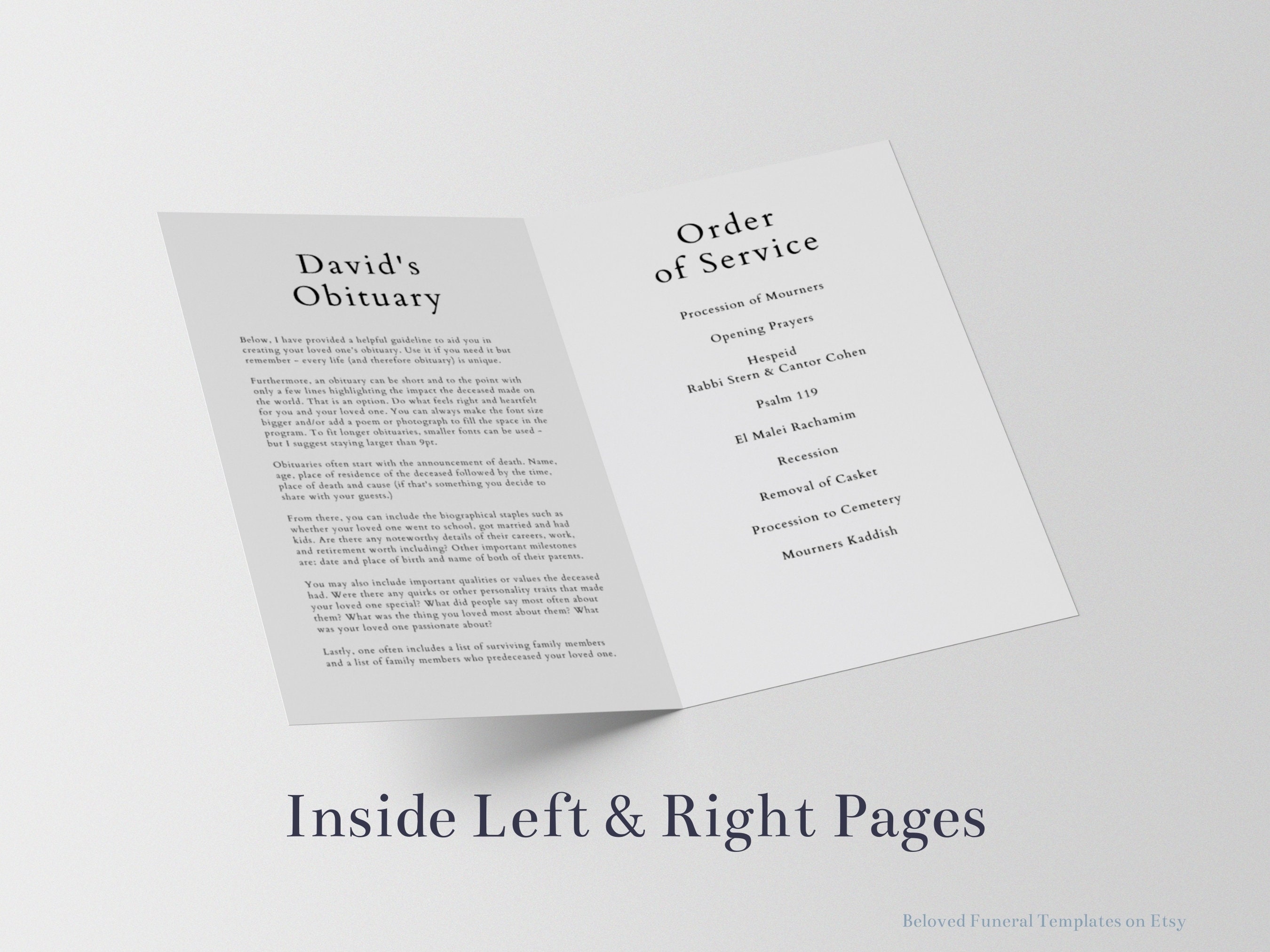 Minimalist Jewish Funeral Program Template, Obituary Template, Funeral ...