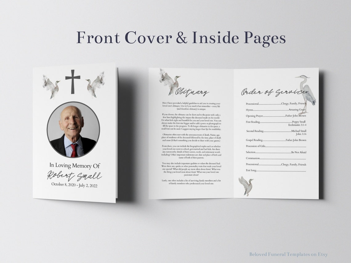 Christian Funeral Program Template With Cross, Obituary Template, in ...