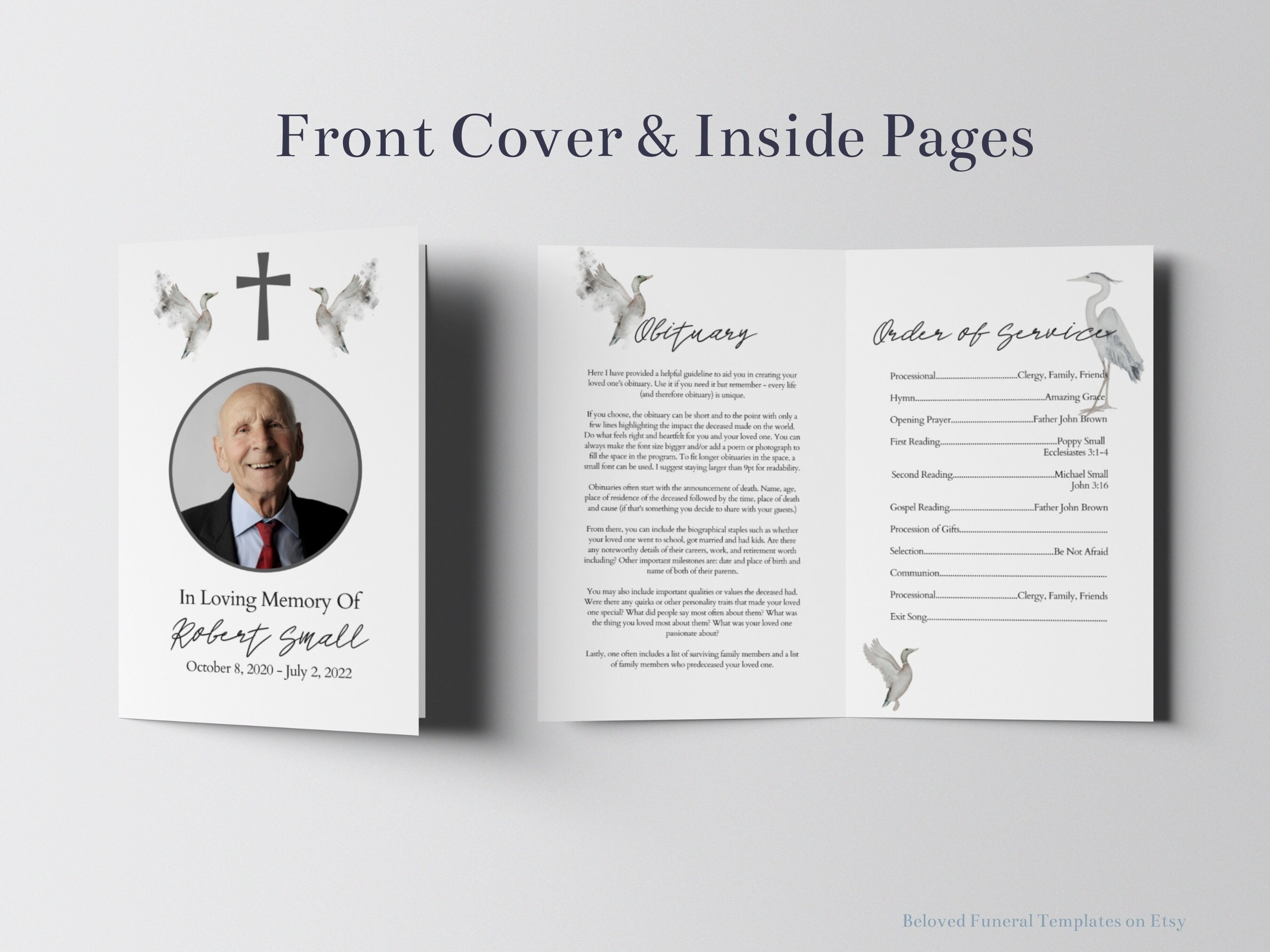 Christian Funeral Program Template With Cross, Obituary Template, in ...