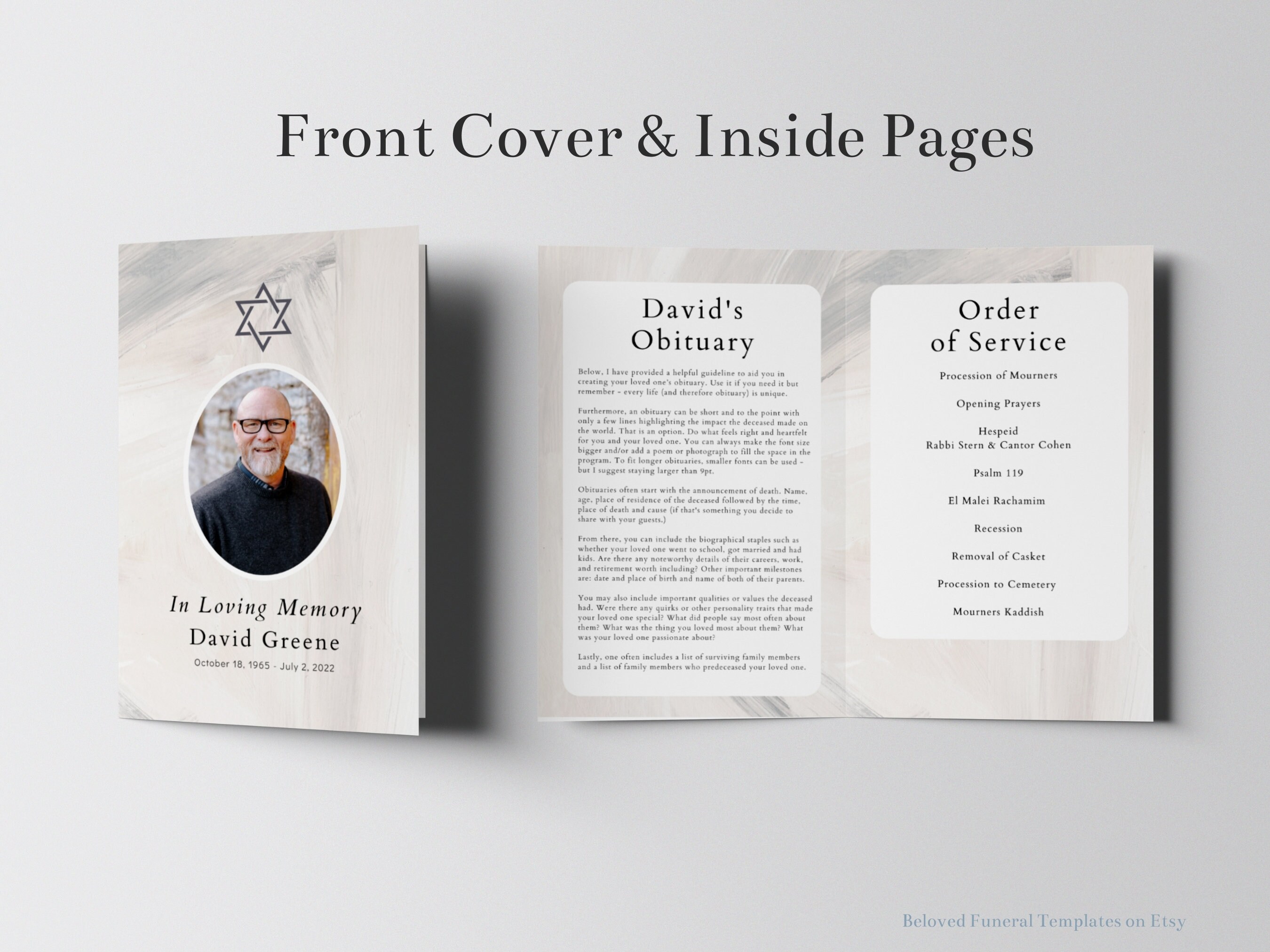 Jewish Funeral Program Template With Star, Obituary Template, Printable ...