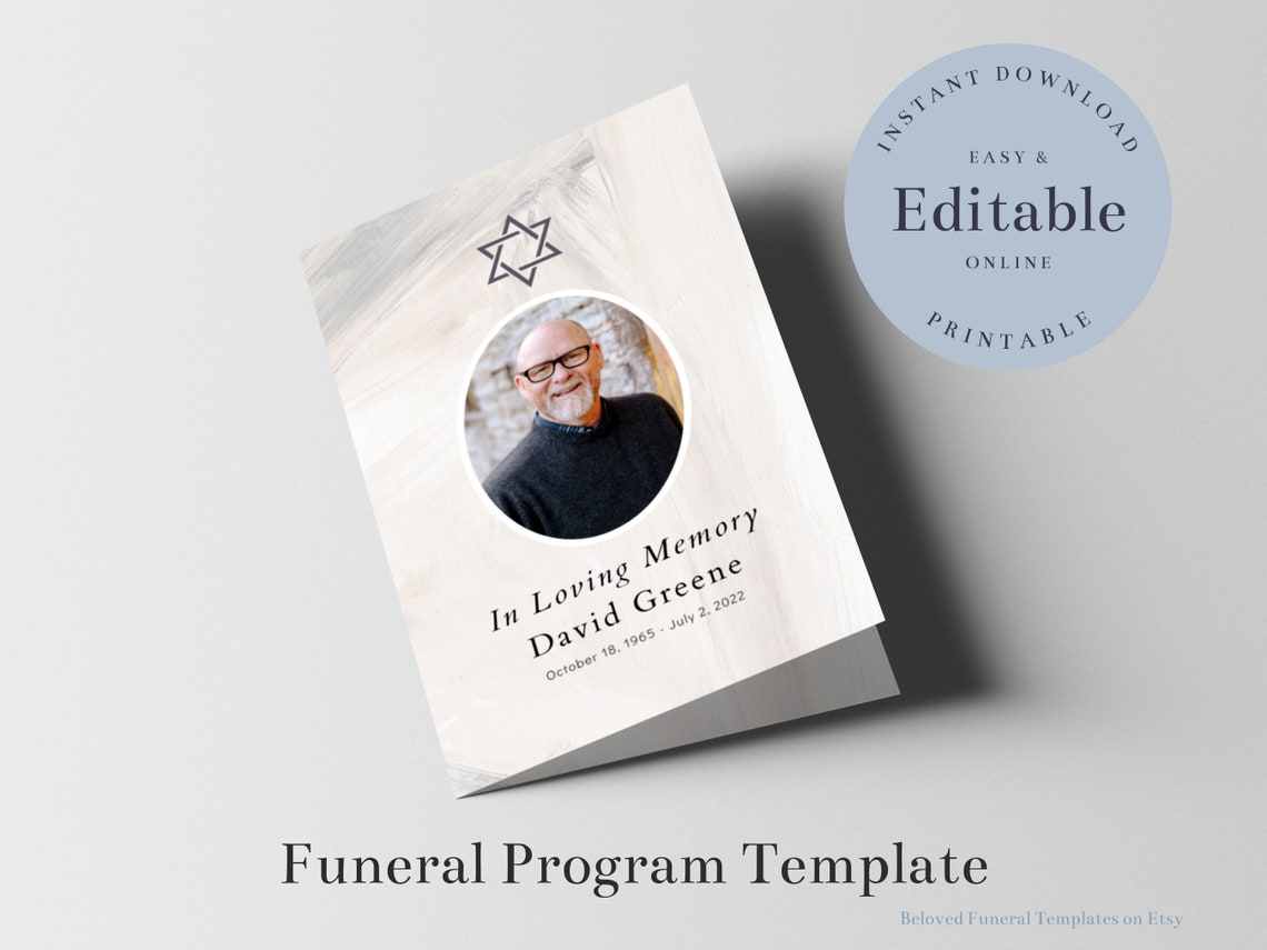 Jewish Funeral Program Template With Star, Obituary Template, Printable ...